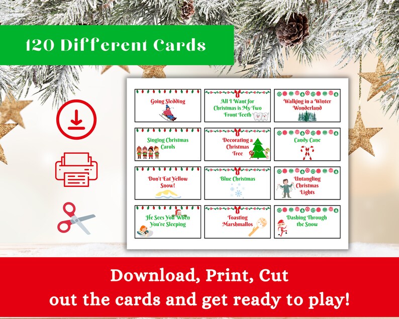 Christmas Charades 120 Cards for All Ages, Adults and Kids Party Game ...
