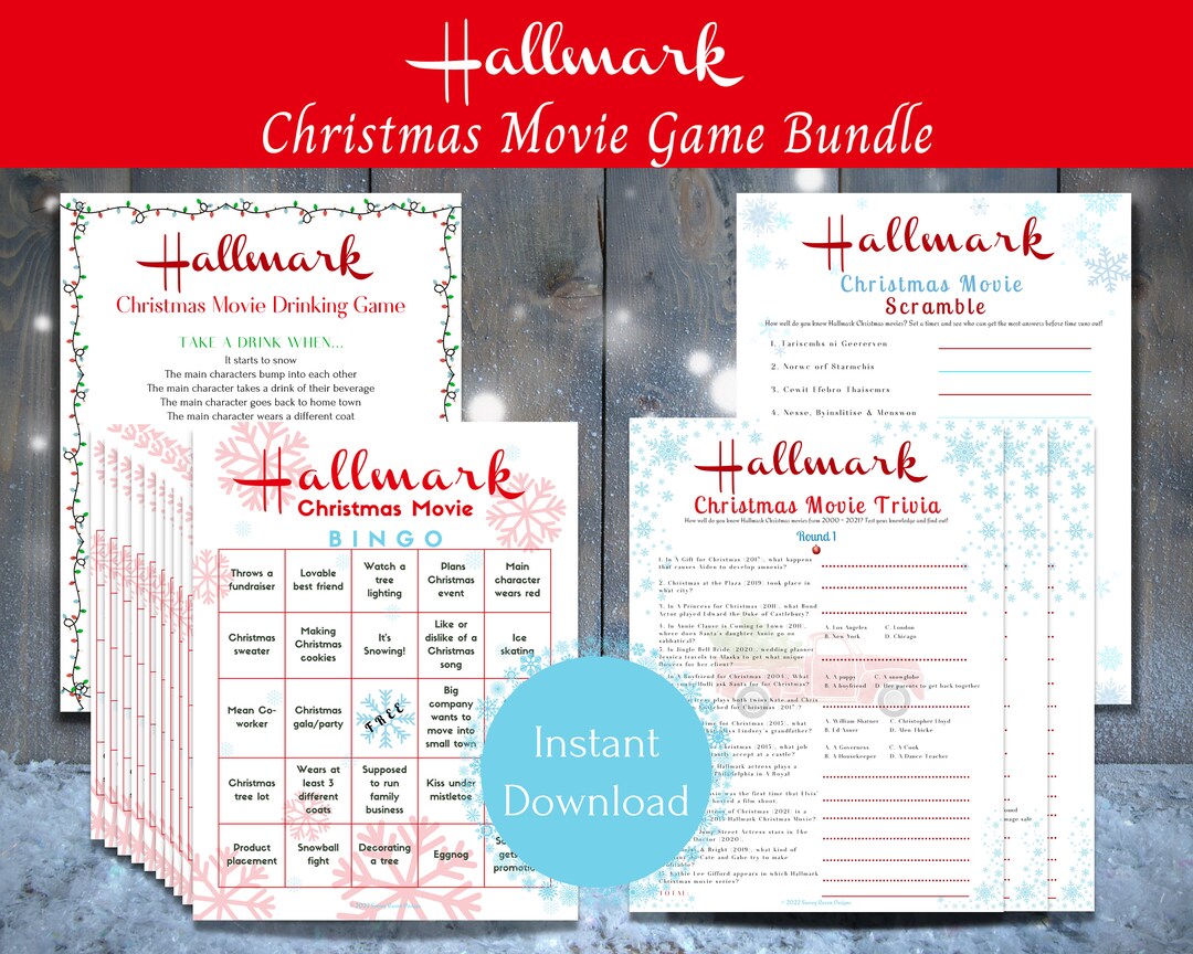 Hallmark Christmas Movie Watching Games Bundle, Bingo, Trivia, Word ...