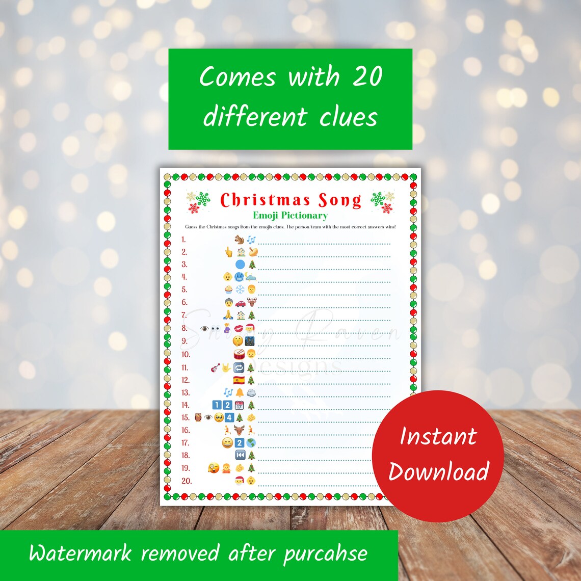 Christmas Songs Emoji Pictionary Printable Game, Fun Family Game ...