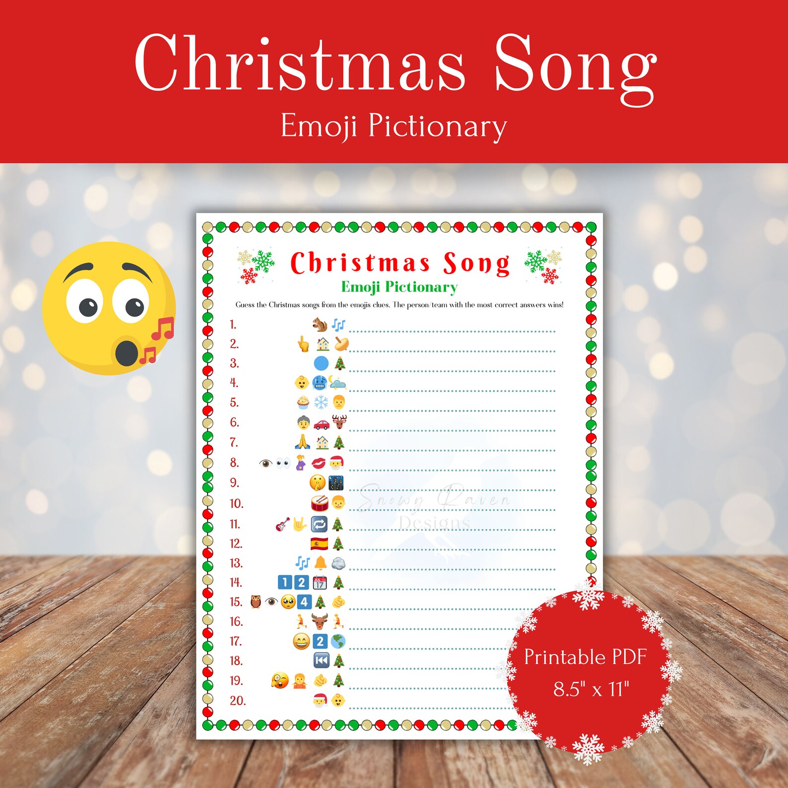 Christmas Songs Emoji Pictionary Printable Game, Fun Family Game ...