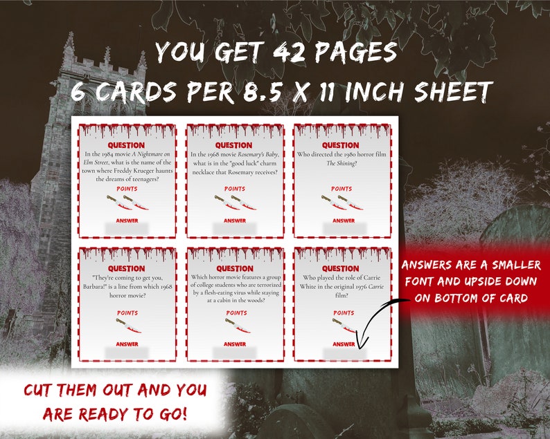 Horror Movie Trivia 250 Cards, Halloween Party Horror Film Game ...