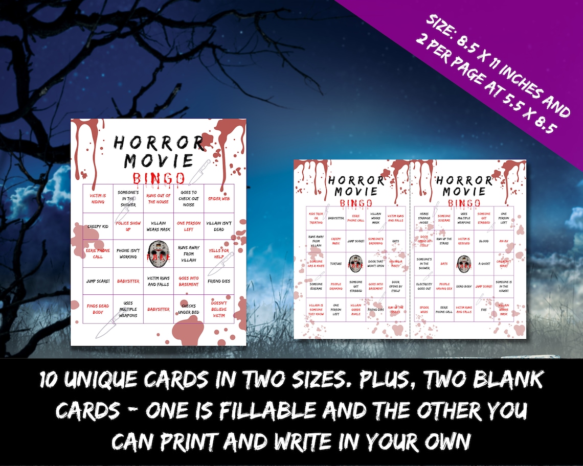 Horror Movie Bingo for Movie Watching Night | Halloween Party Game ...