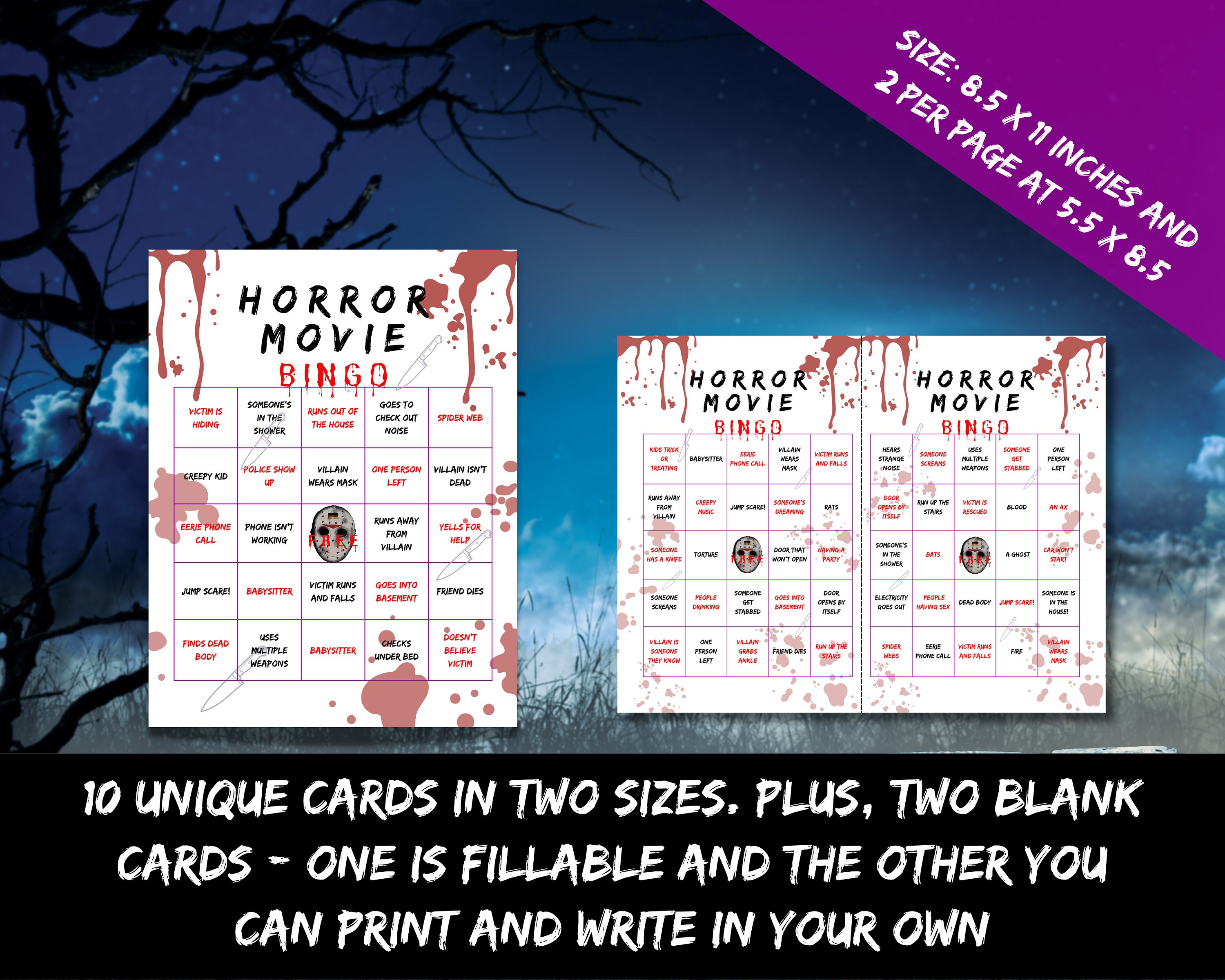 Horror Movie Bingo for Movie Watching Night | Halloween Party Game ...