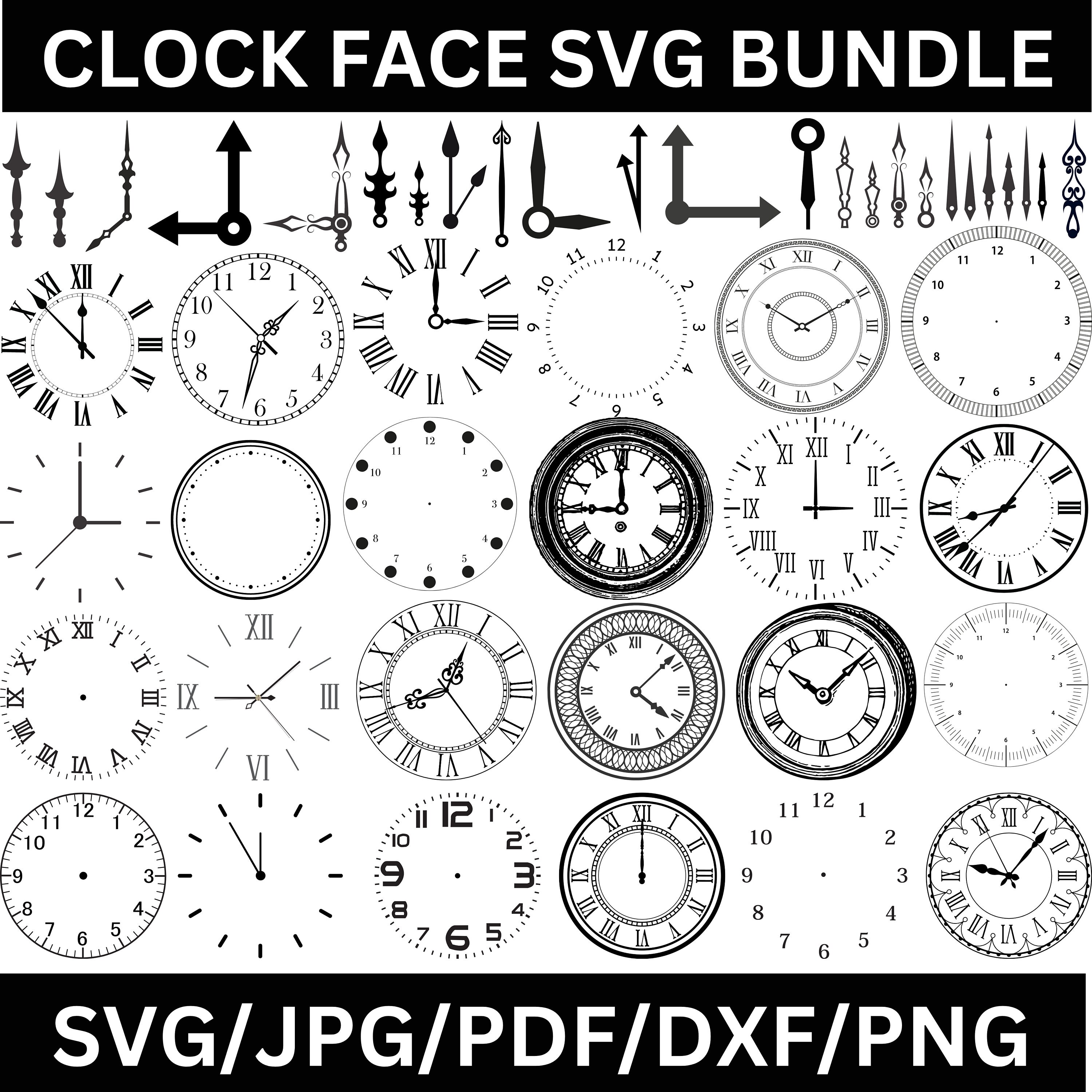 CLOCK FACE SVG Bundle, Clock Face Clipart, Clock Numbers Svg, Roman ...