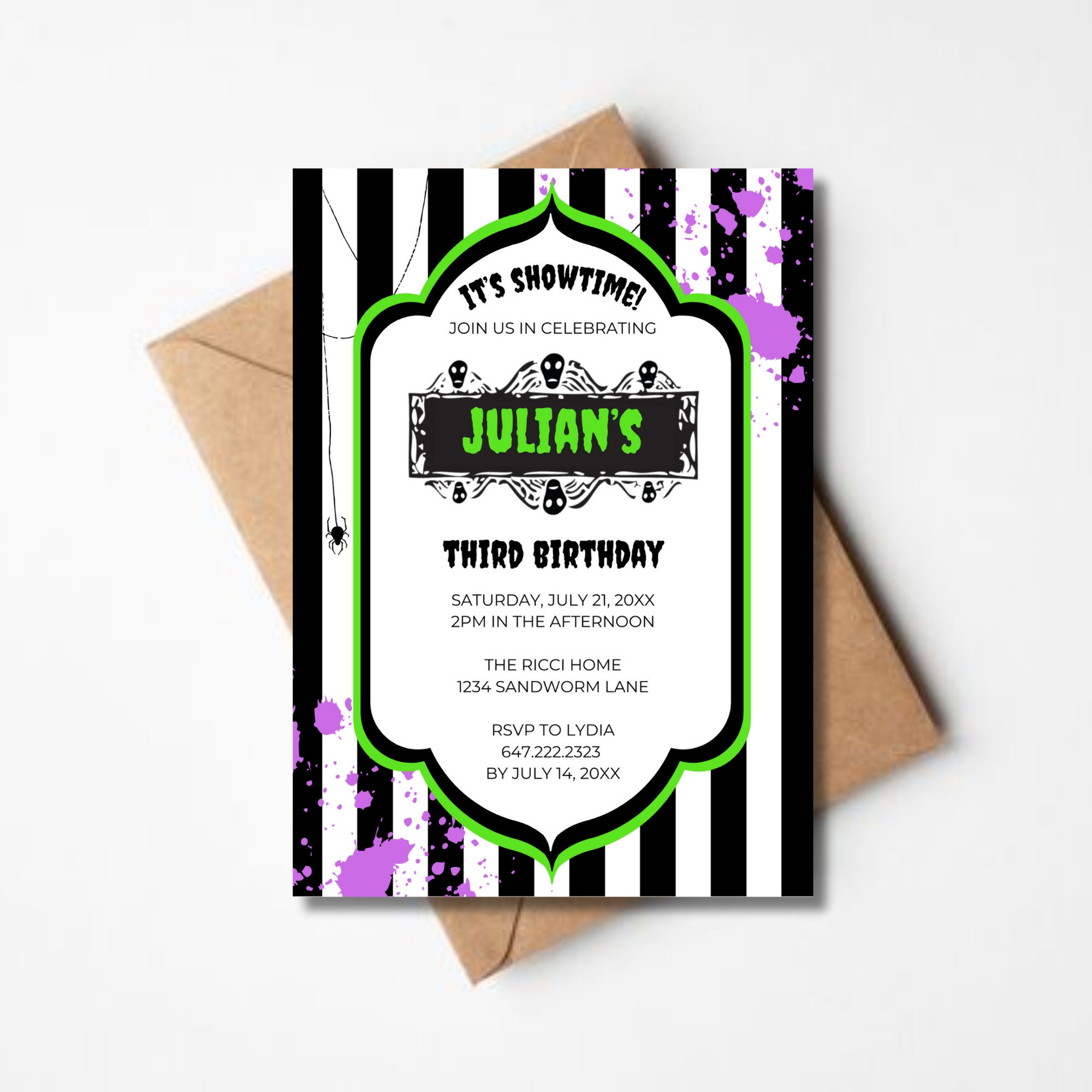 Beetle Birthday Invitation, Black and White Striped Birthday Invitation ...