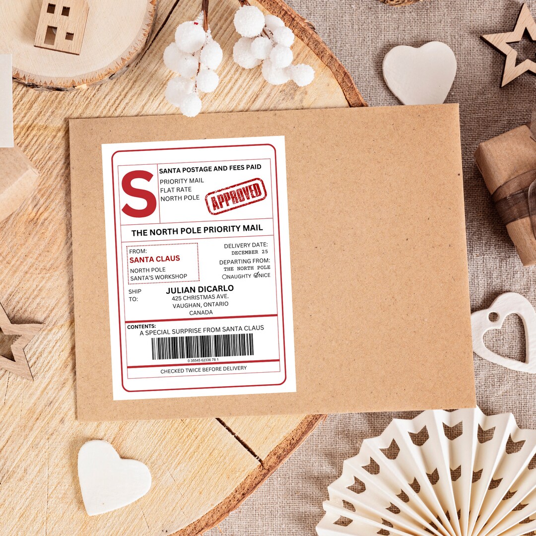 Personalized Santa Gift Tag, Santa North Pole Shipping Labels, Santa ...