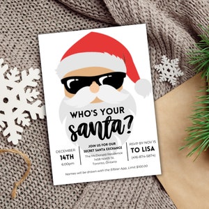 Secret Santa Invitation, Kris Kringle Gift Exchange Digital Canva Template, Who's Your Santa - Etsy