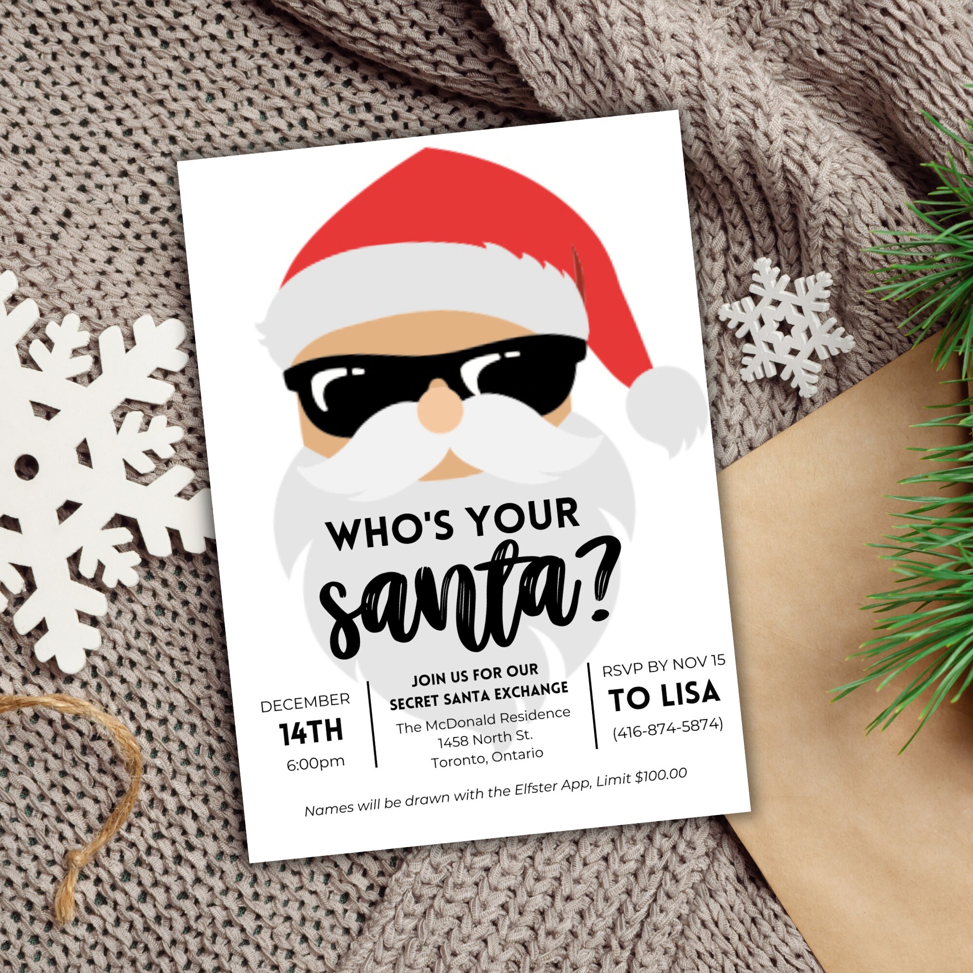 Secret Santa Invitation, Kris Kringle Gift Exchange Digital Canva ...