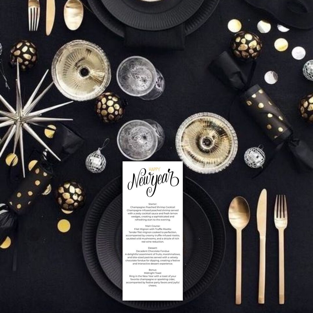 New Years Party Menu Card, New Year Editable Template, Printable Menu ...