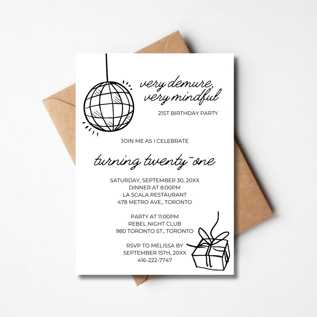 Very Demure, Very Mindful Invitation, Minimalist Customizable Birthday ...