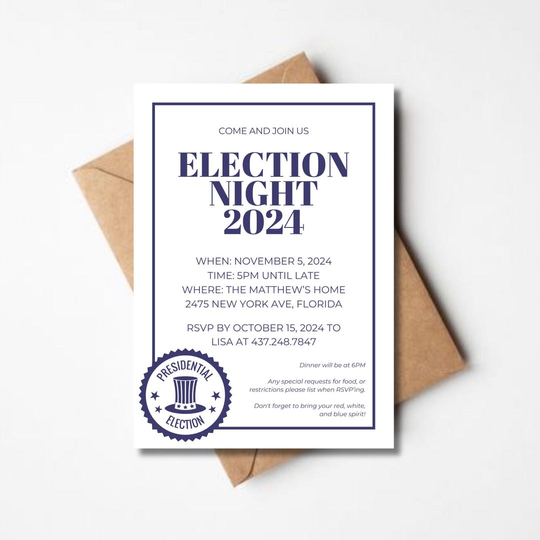 Election Watch Party Invitation, 2024 Election Party, Election Day ...