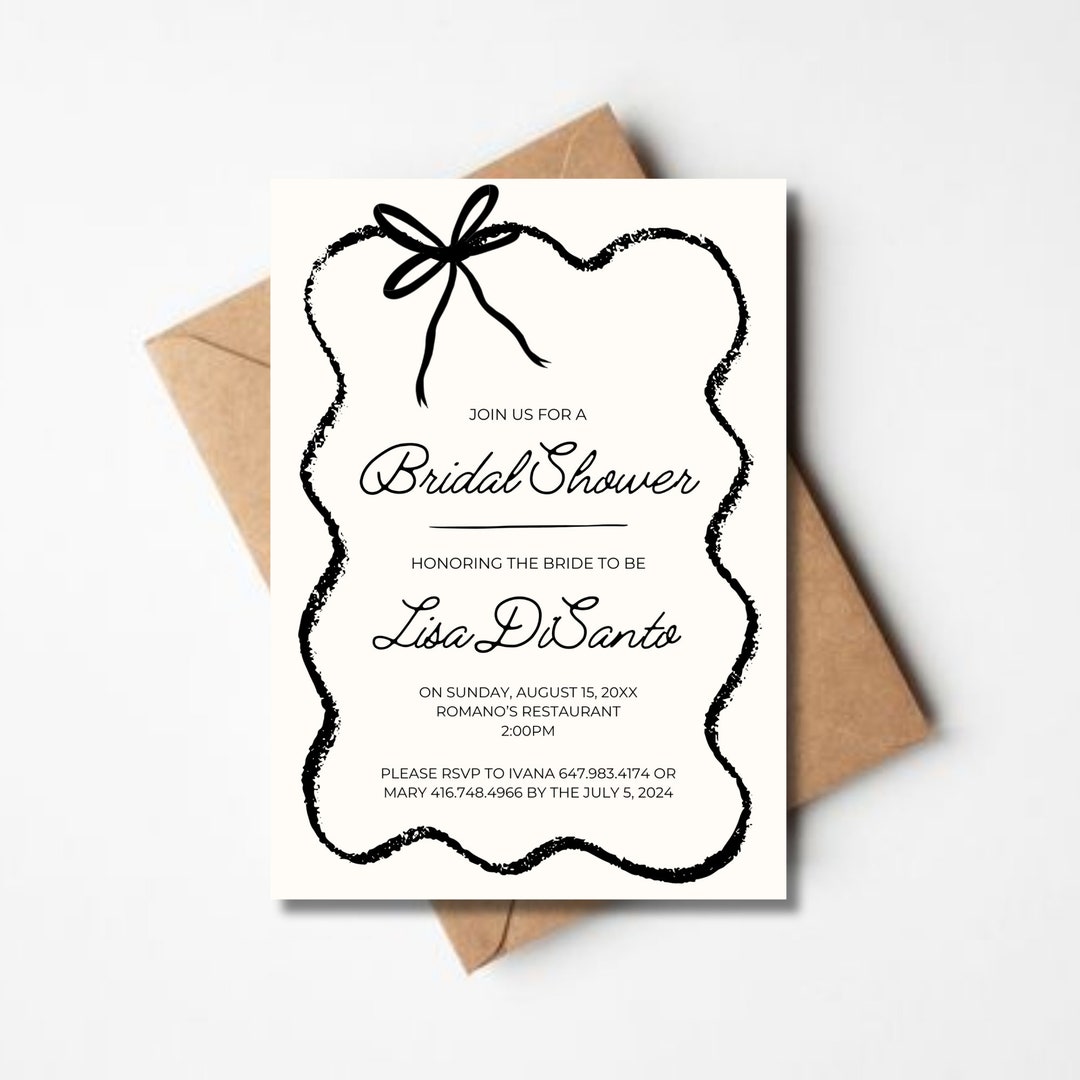 Wavy Bow Bridal Shower Invitation, Hens Party Bachelorette Invite ...