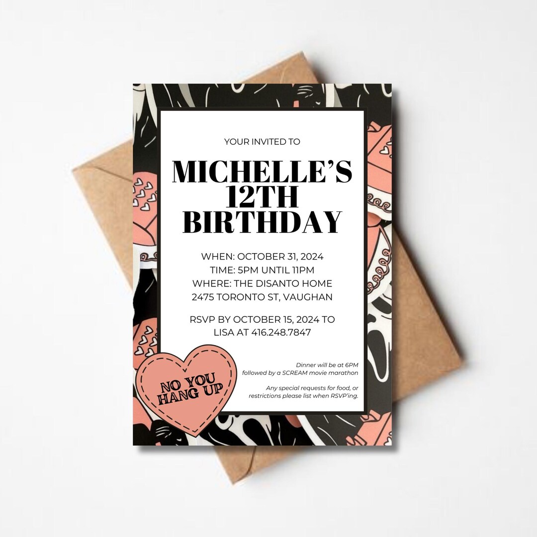 Scream Birthday Invitation, Pink Scream Birthday, Horror Invitation ...