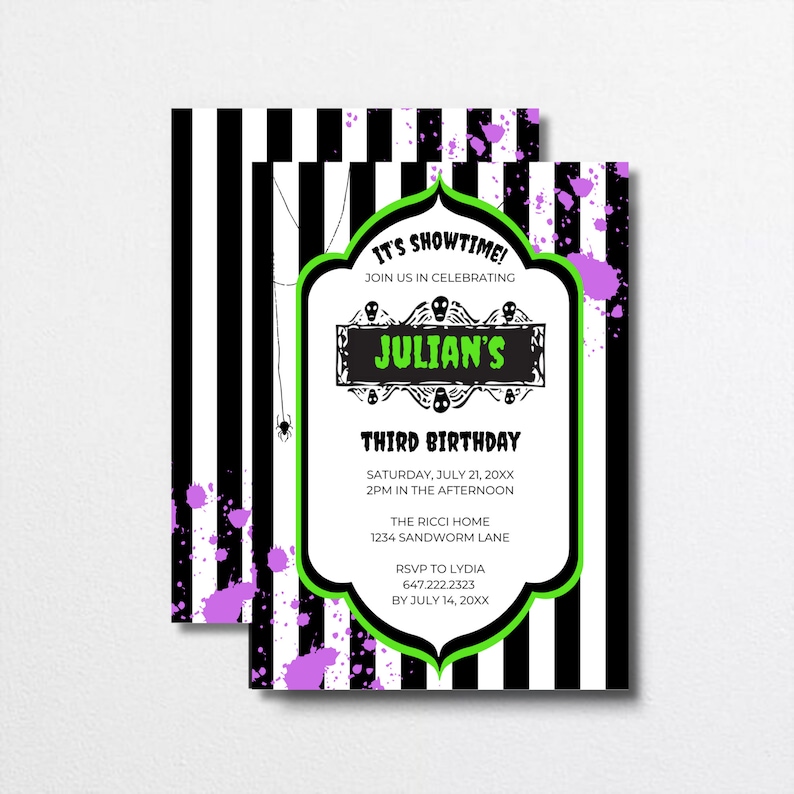 Beetle Birthday Invitation, Black and White Striped Birthday Invitation ...