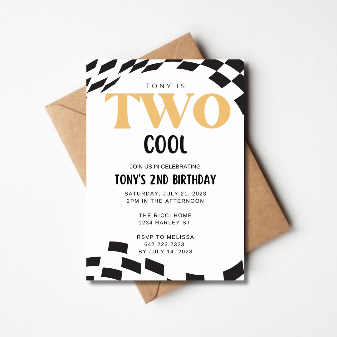 Two Cool 2nd Birthday Invitation Checker Pattern Birthday - Etsy