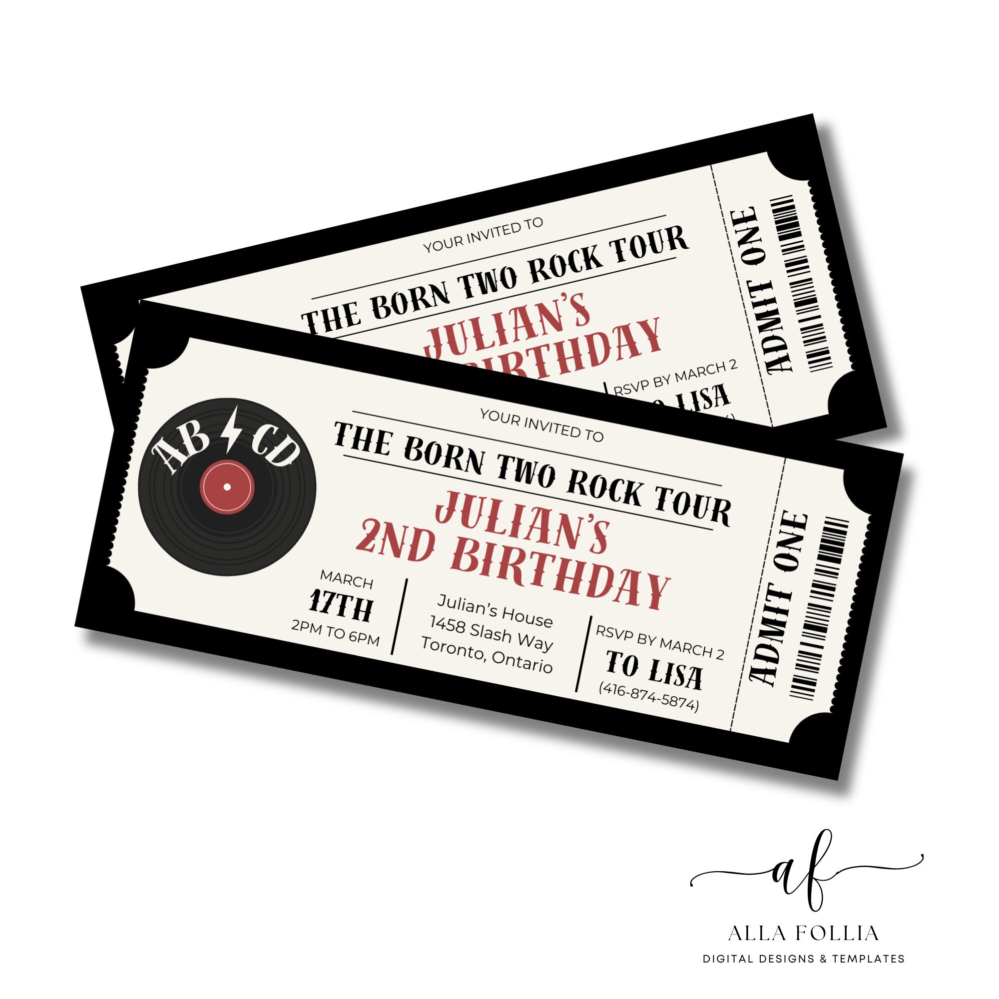 Born Two Rock Invitation, 2nd Birthday Invitation, ABCD Rock Theme ...