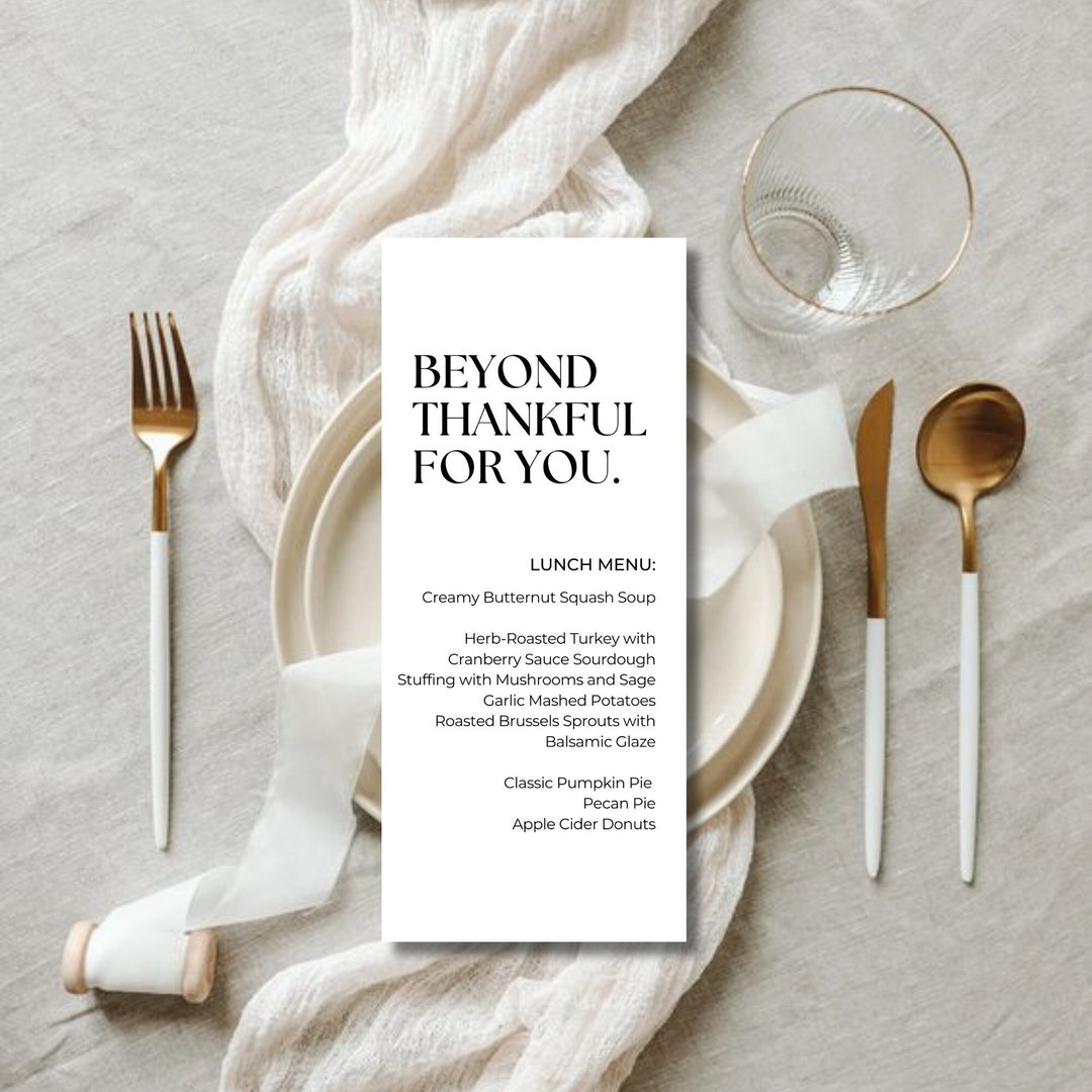 Beyond Thankful, Thanksgiving Menu Template, Friendsgiving Dinner Menu ...