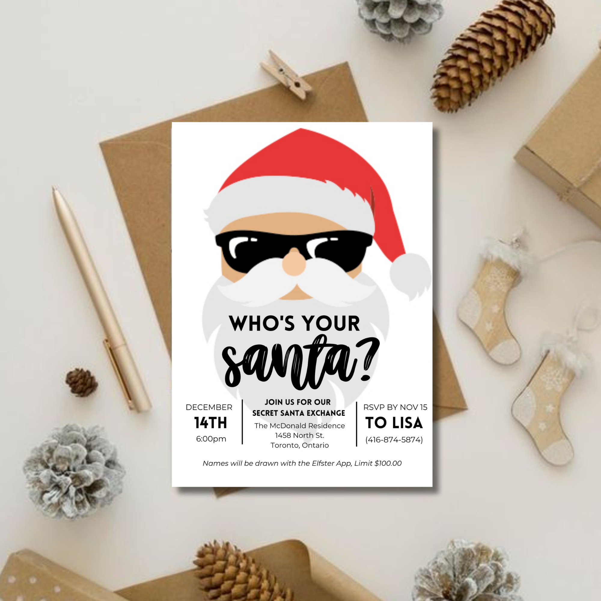 Secret Santa Invitation, Kris Kringle Gift Exchange Digital Canva ...