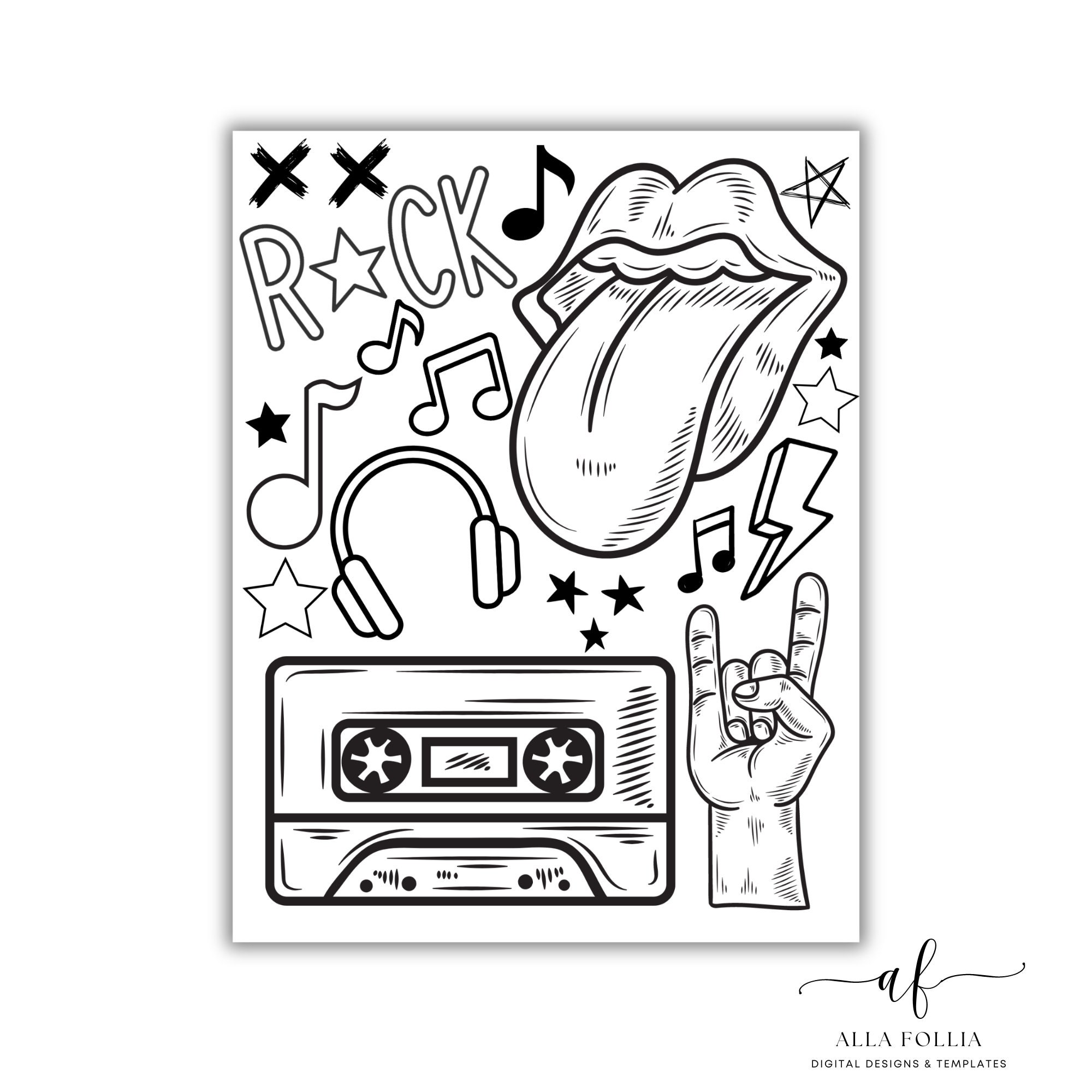 Bad Two the Bone Theme Coloring Pages, Rock and Roll Birthday Coloring ...