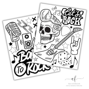 Bad Two the Bone Theme Coloring Pages, Rock and Roll Birthday Coloring ...