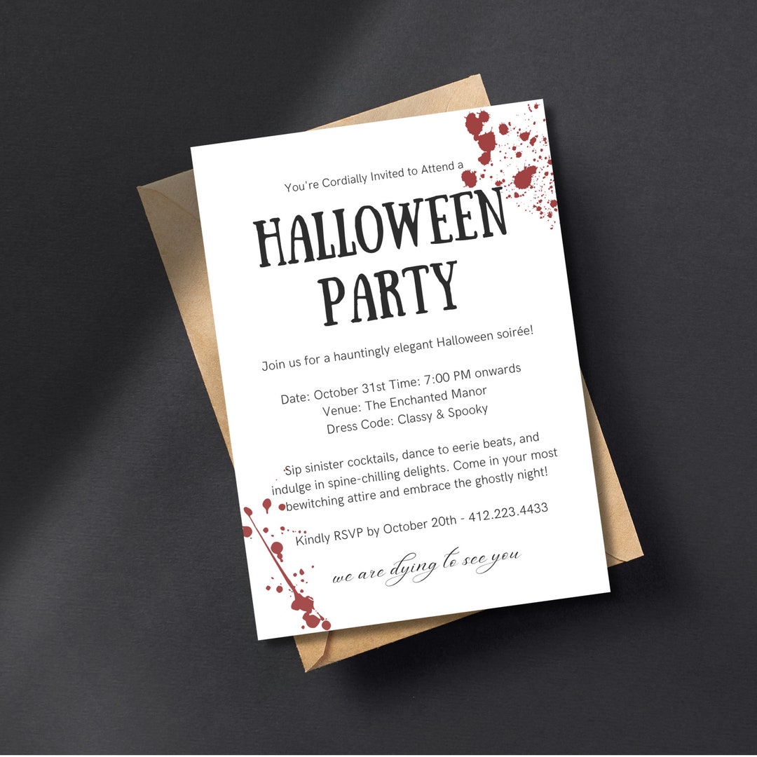 Blood Splatter Halloween Invitation, Digital Canva Template, Halloween ...