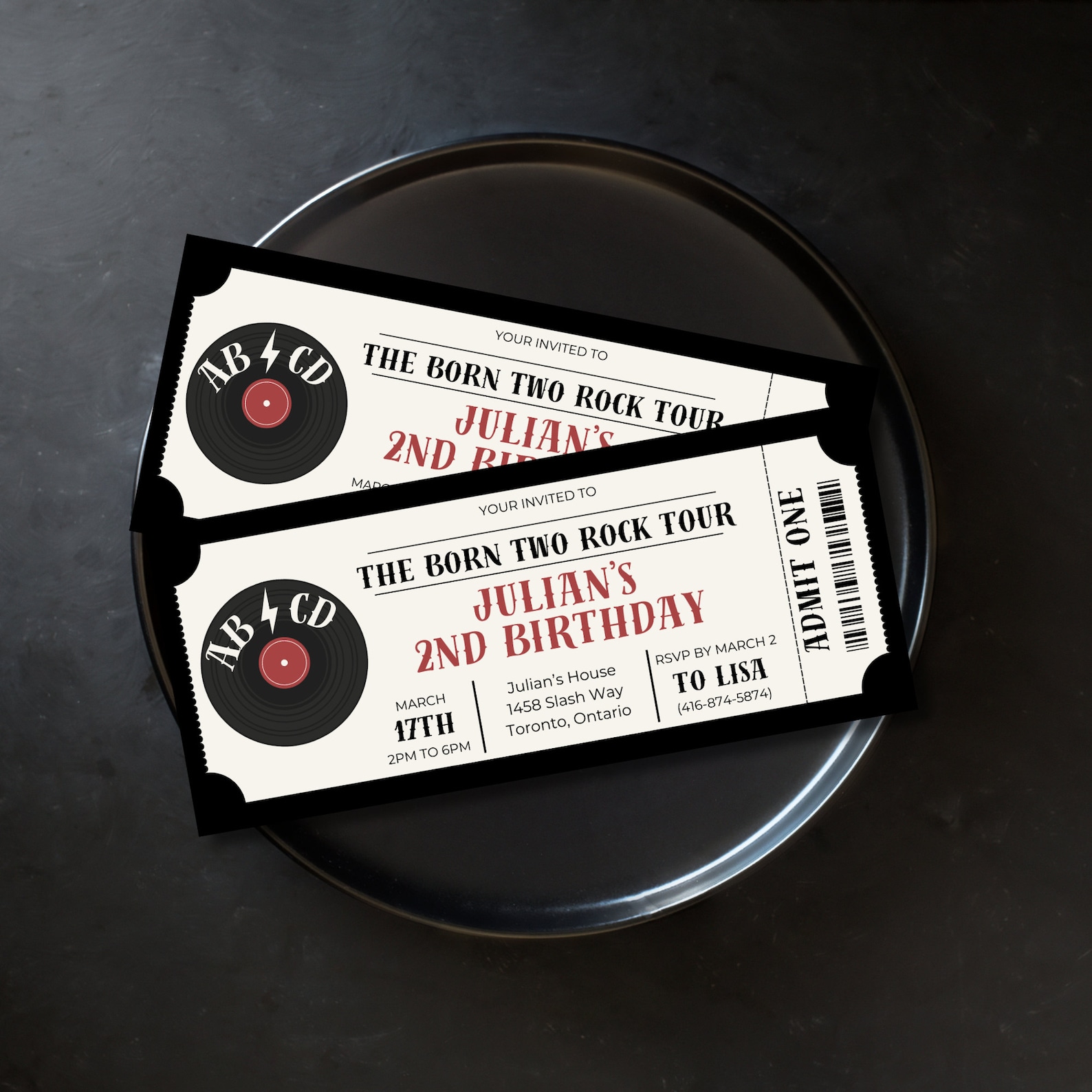 Born Two Rock 2nd Birthday Invitation, Concert Ticket Template (canva ...