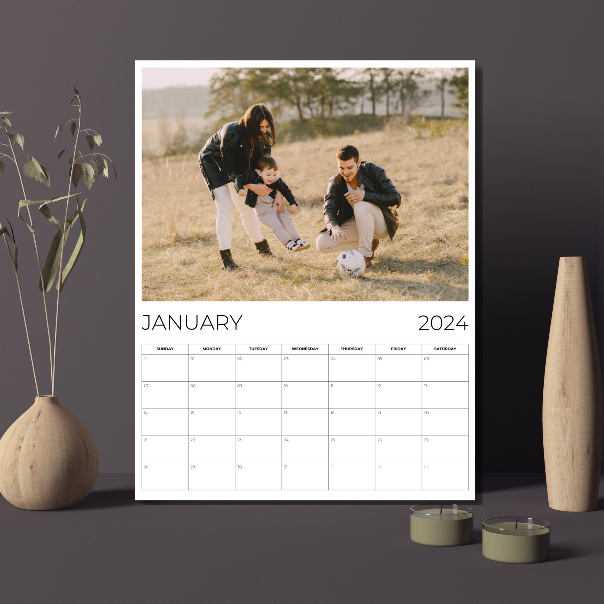 Printable 2024 Calendar Canva Template, Customizable Photo Monthly ...