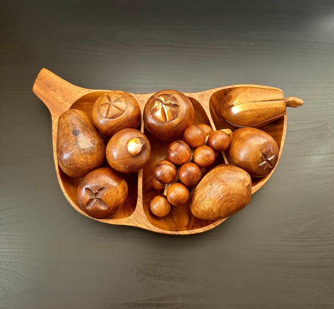Vintage Wooden Fruit and Bowl Leilani Monkey Pod Wood Vtg Retro Mid ...