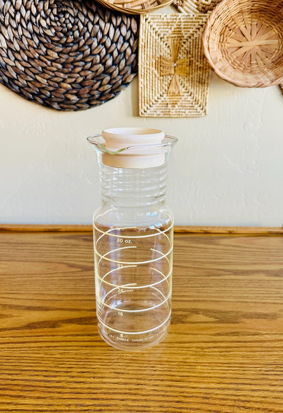 Pyrex 1.5 Quart Beige Striped Carafe #8014; Vintage; Vtg; Retro; Juice ...