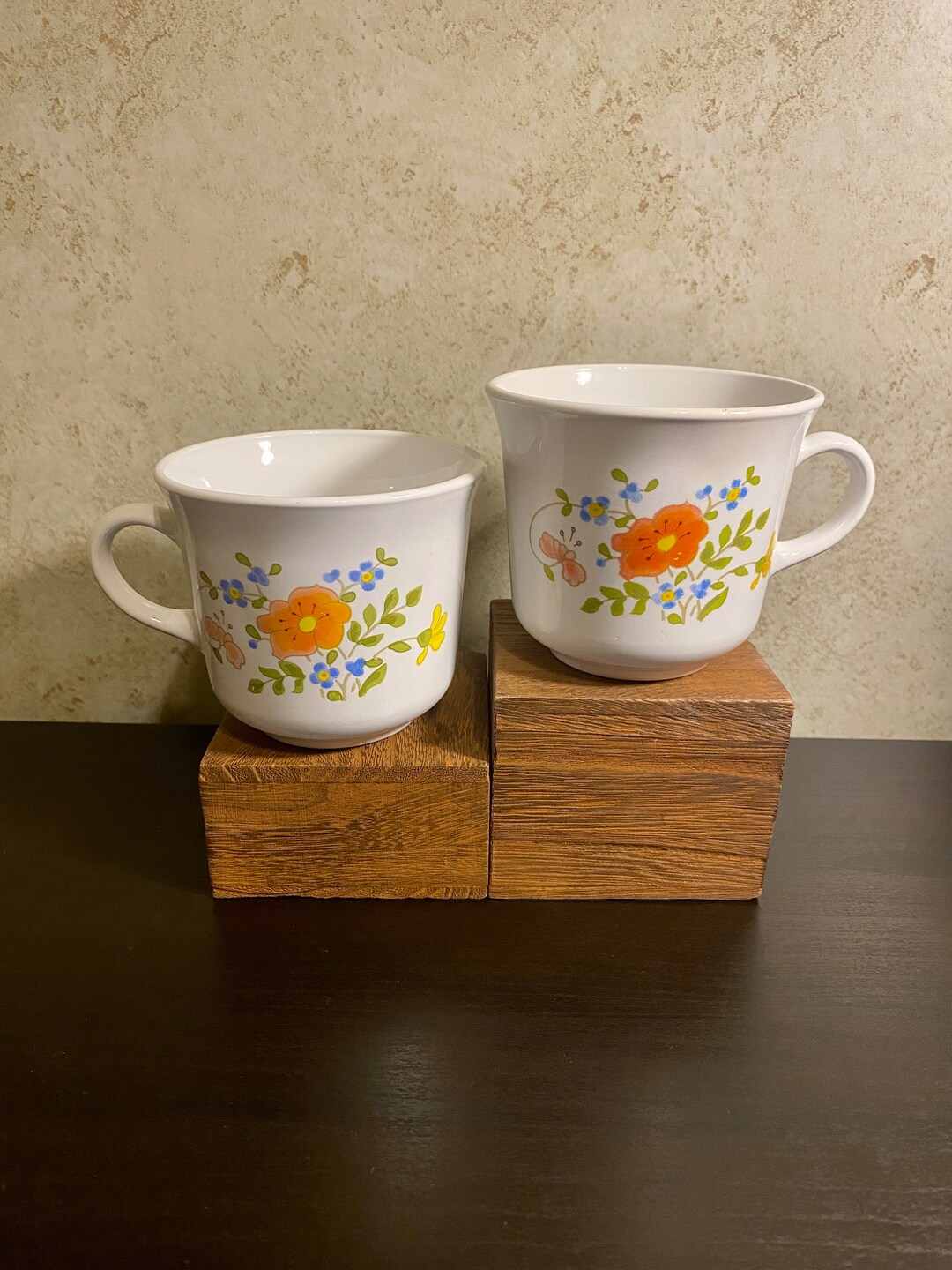 Corelle Corning Wildflower Cups Set of Set Vintage Vtg Retro Blue ...