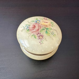 Italian Alabaster Jewelry Box Vintage Vtg Hand Carved Floral Decoration ...
