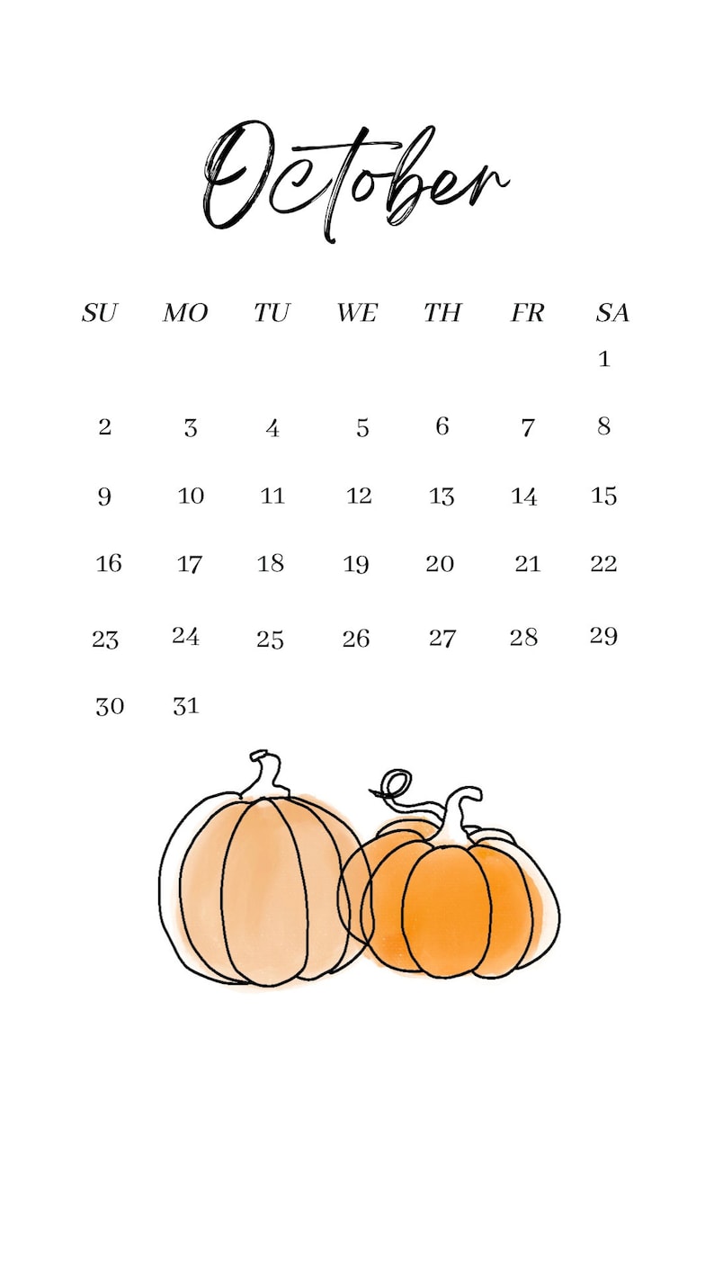 October Calendar Wallpaper - Etsy