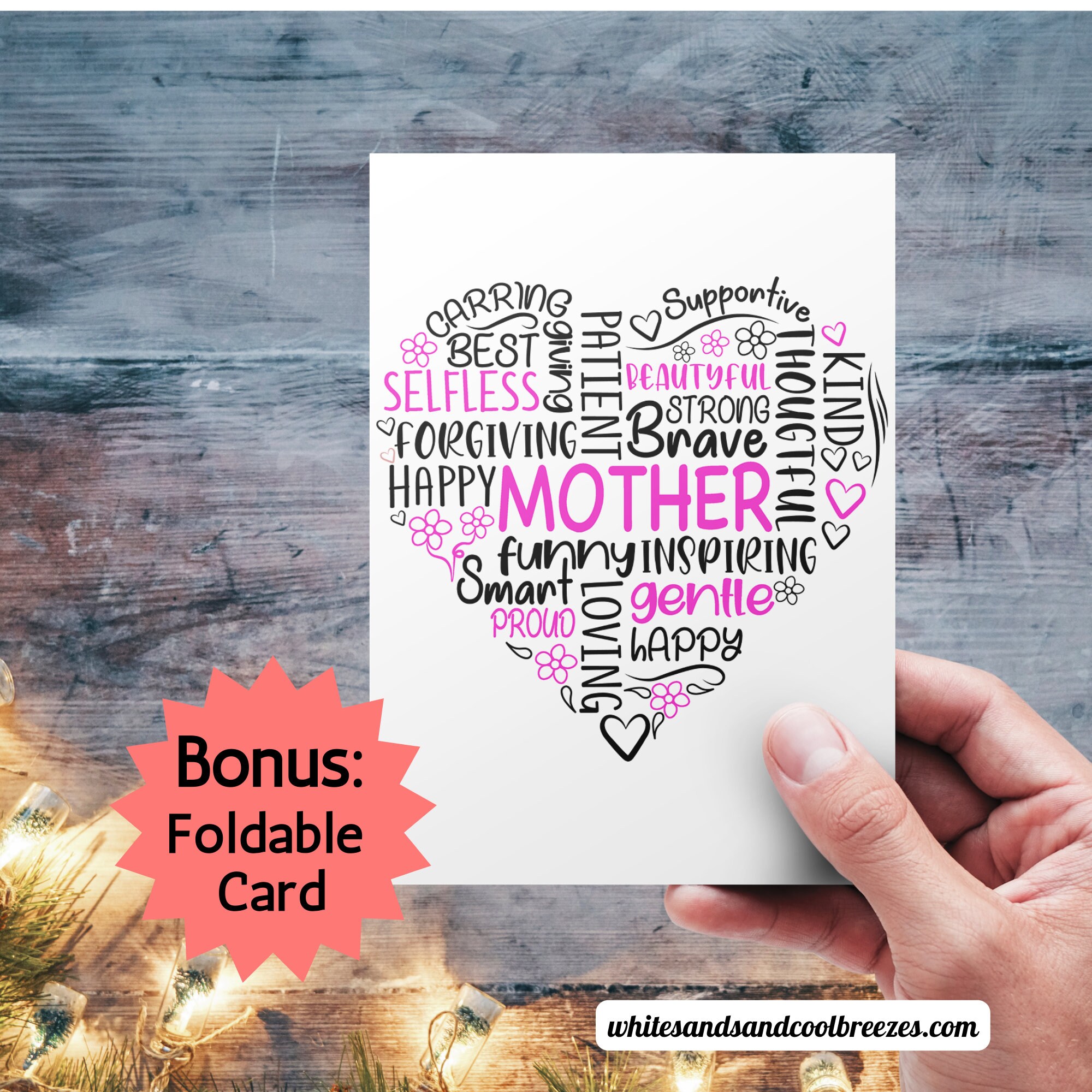 Heart Mother's Day Card - Printable Mother's Day Card - Word Art Mother ...