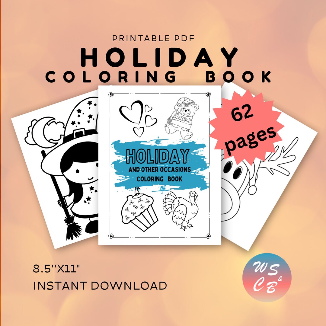 Holiday Coloring Book Holiday Coloring Pages Coloring Book Pages Bundle ...