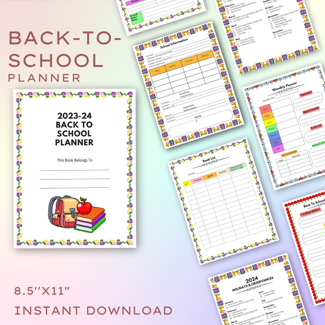 Back to School Planner Pages Back to School Planner Pdf Printable ...