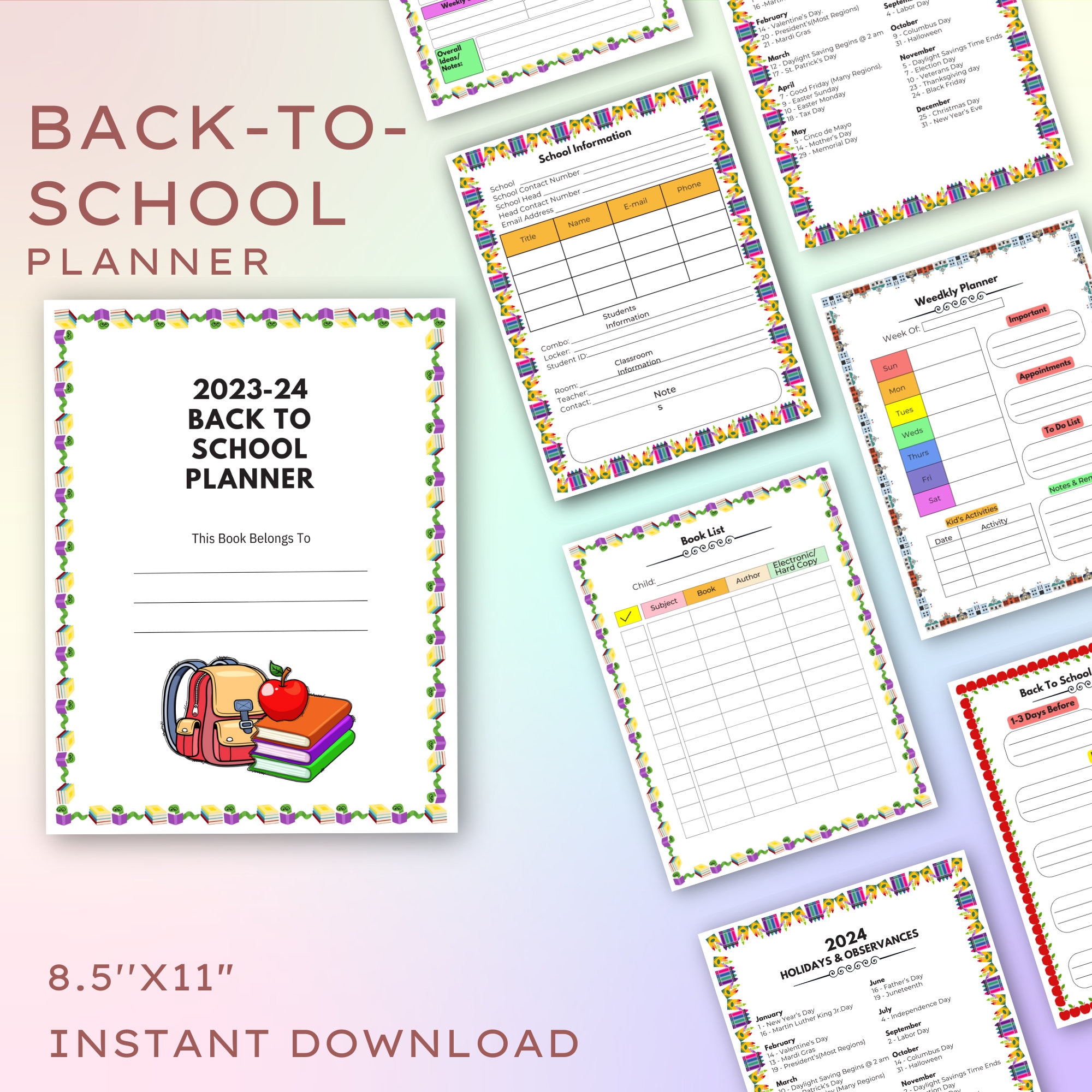 Back to School Planner Pages Back to School Planner Pdf Printable ...