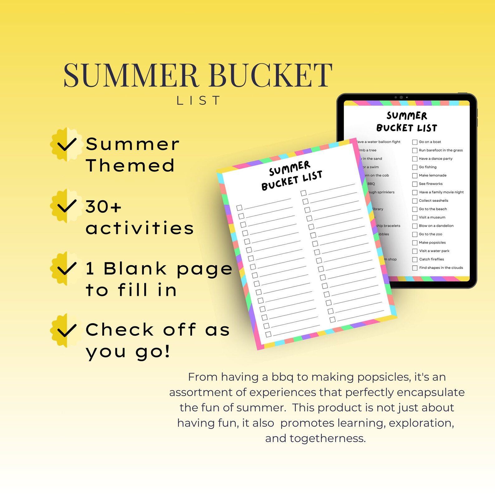 Summer Bucket List Printable Summer Bucket List Summer Activities for ...