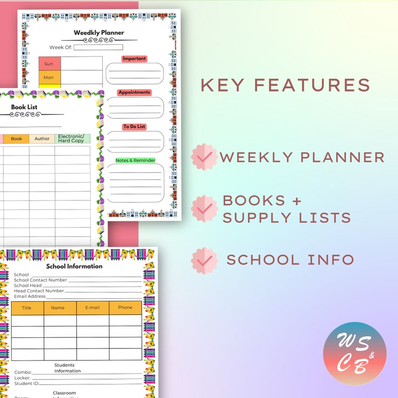 Back to School Planner Pages Back to School Planner Pdf Printable ...
