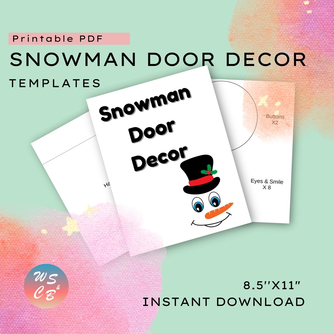 Snowman Printable Winter Door Decoration Holiday Door Decoration ...
