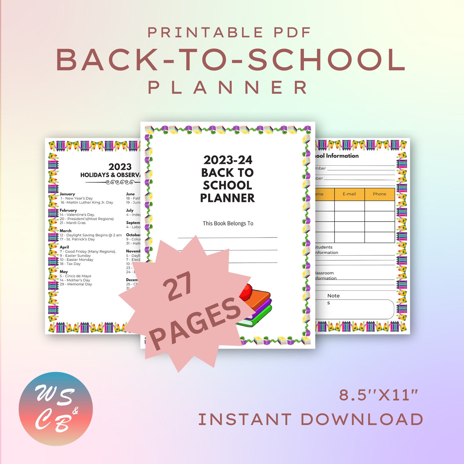 Back to School Planner Pages Back to School Planner Pdf Printable ...