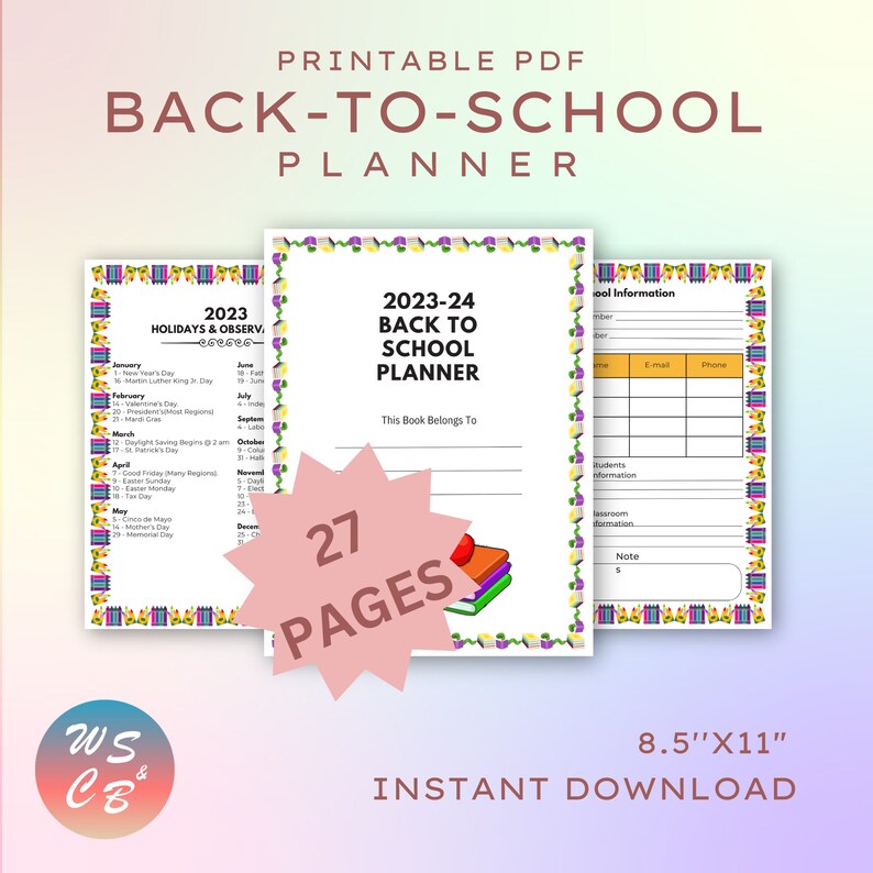 Back to School Planner Pages Back to School Planner Pdf Printable ...