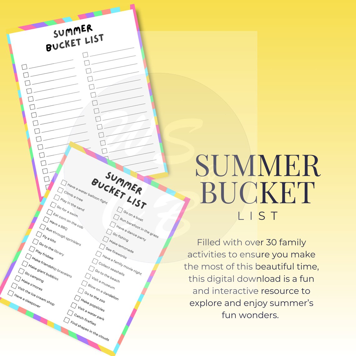 Summer Bucket List Printable Summer Bucket List Summer Activities for ...