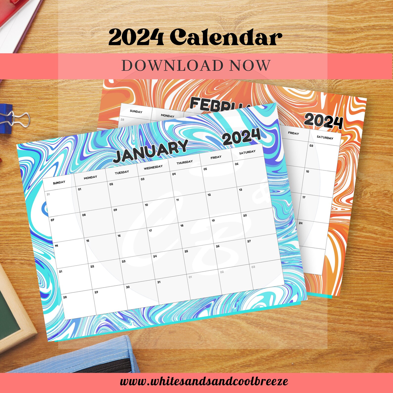 2024 Calendar Printable Year Colorful 2024 Wall Calendar 2024 Calendar ...