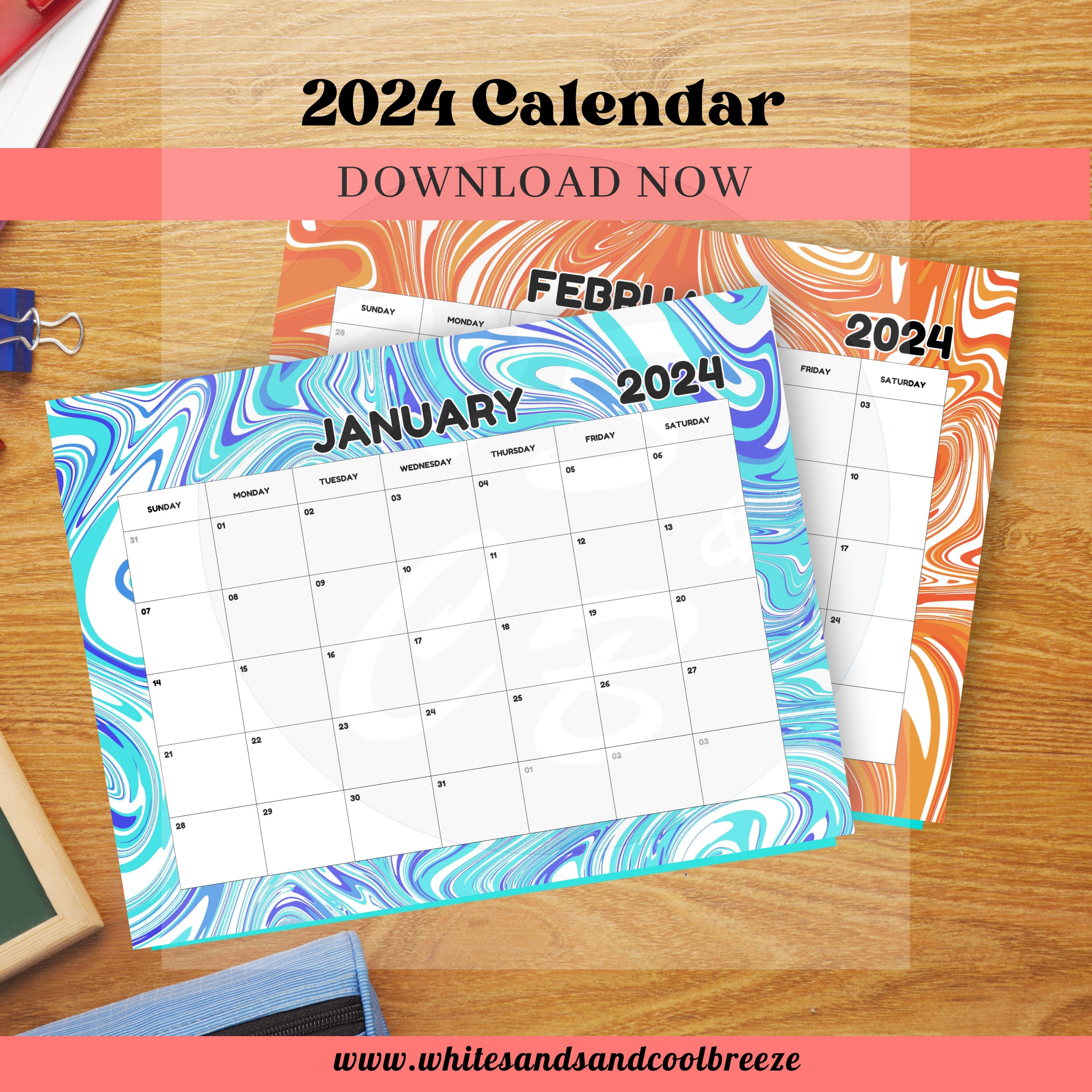 2024 Calendar Printable Year Colorful 2024 Wall Calendar 2024 Calendar ...
