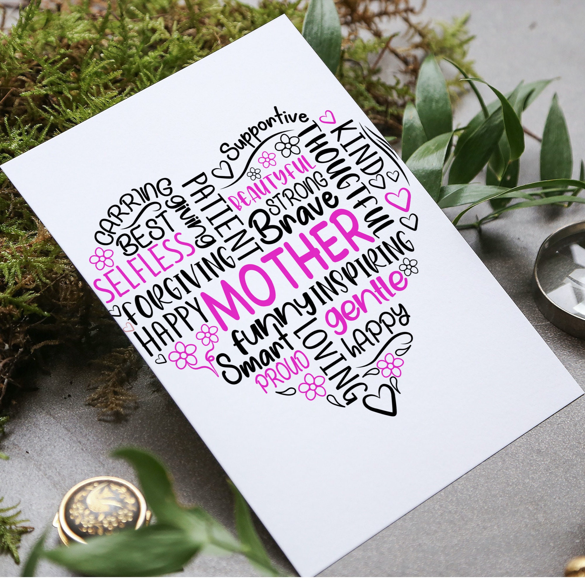 Heart Mother's Day Card Printable Mother's Day Card Word Art Mother's ...