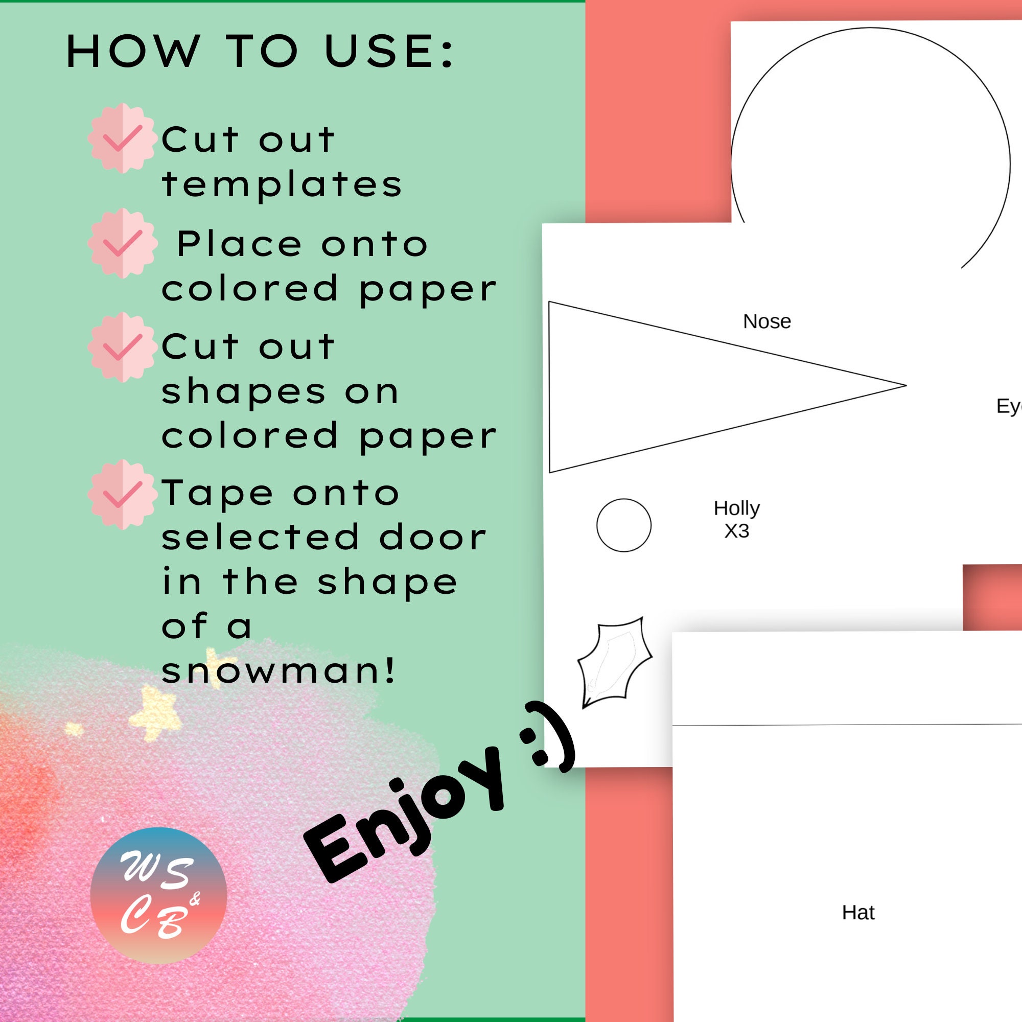 Snowman Printable Winter Door Decoration Holiday Door Decoration ...