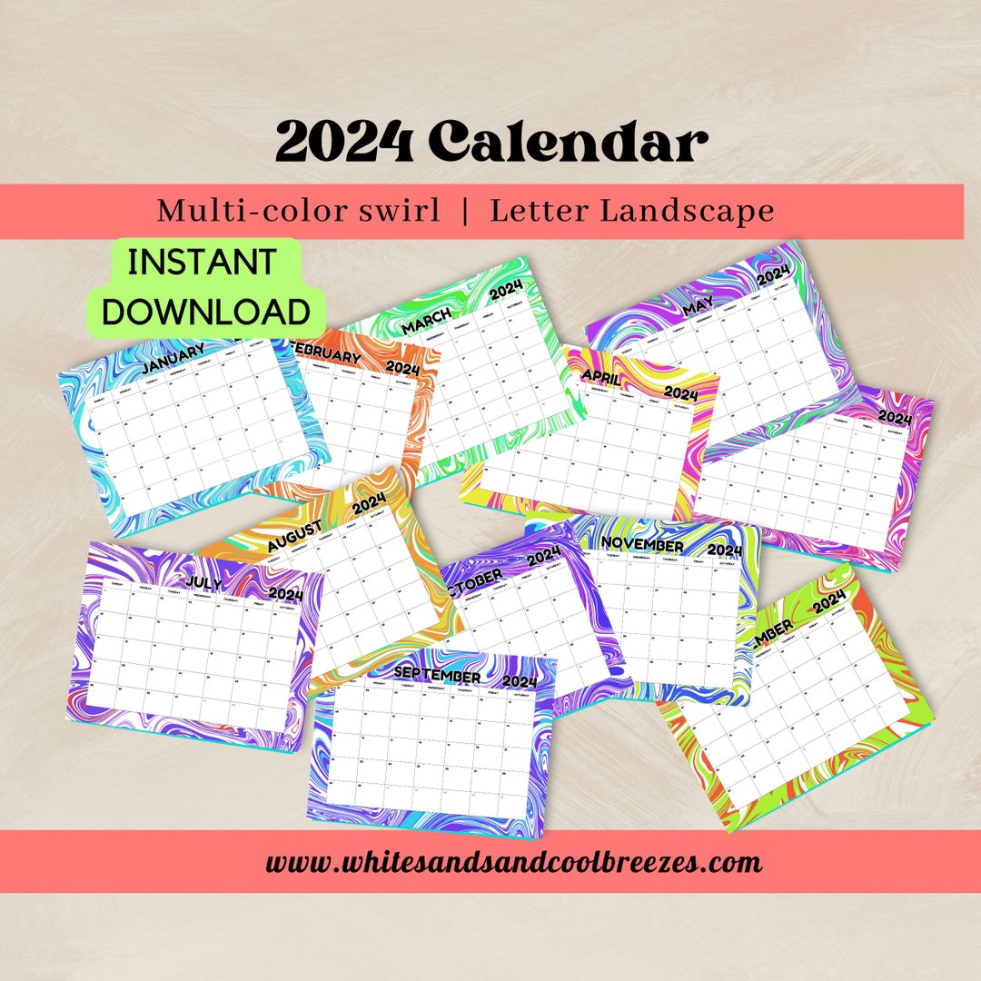 2024 Calendar Printable Year Colorful 2024 Wall Calendar 2024 Calendar ...