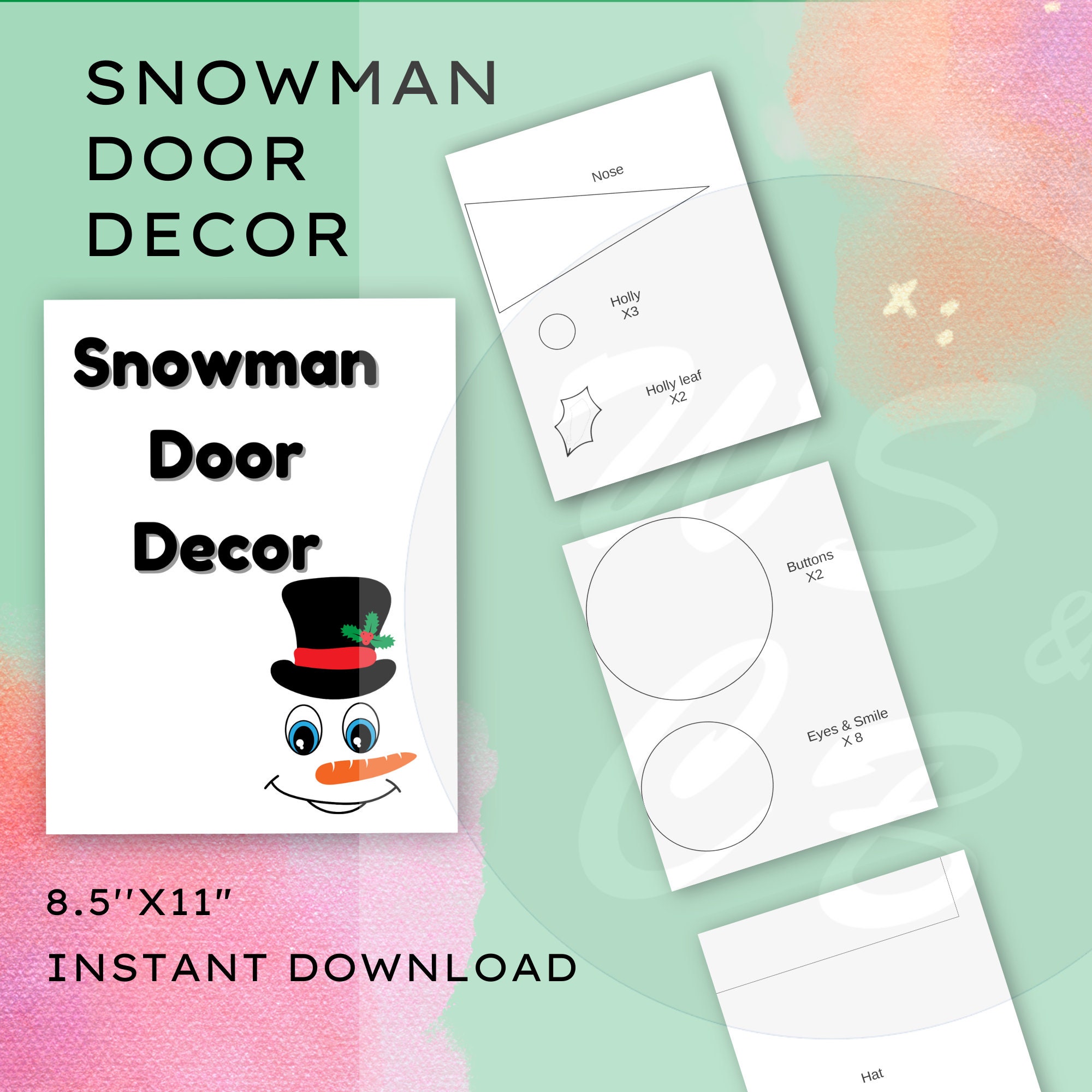 Snowman Printable Winter Door Decoration Holiday Door Decoration ...