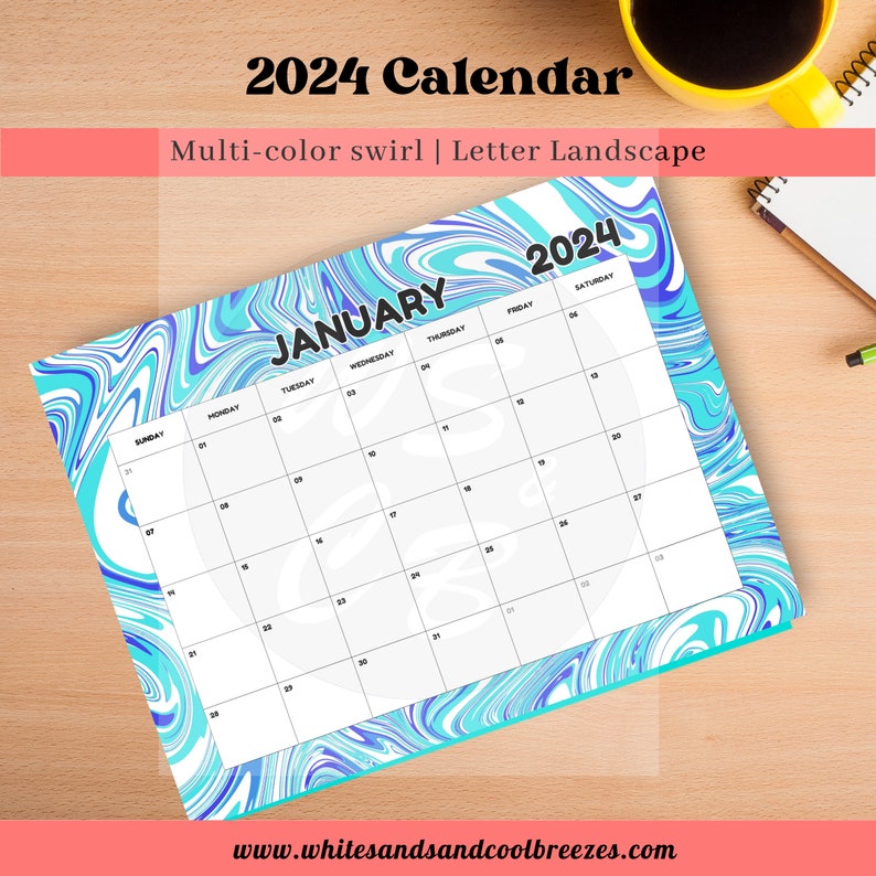 2024 Calendar Printable Year Colorful 2024 Wall Calendar 2024 Calendar ...