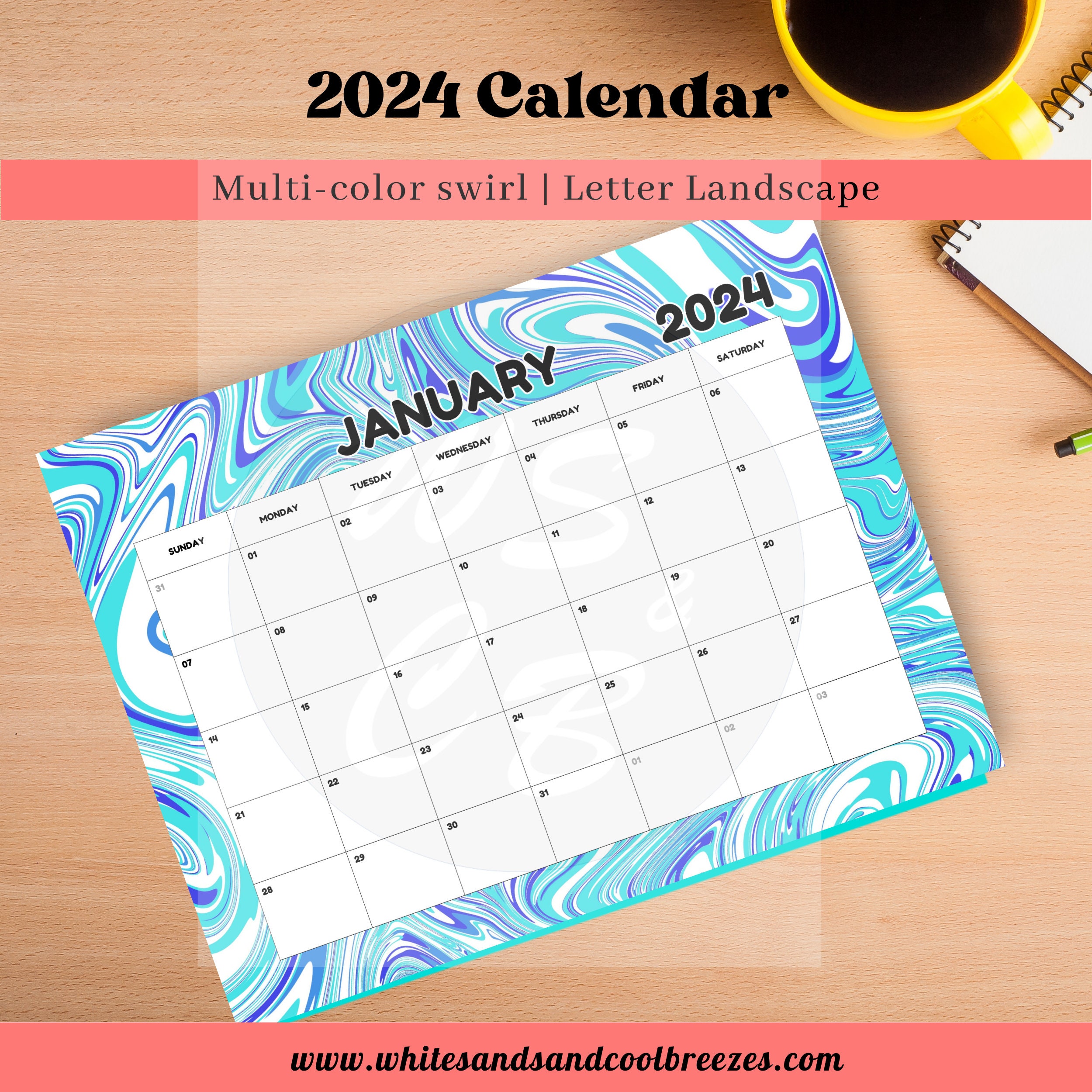 2024 Calendar Printable Year Colorful 2024 Wall Calendar 2024 Calendar ...